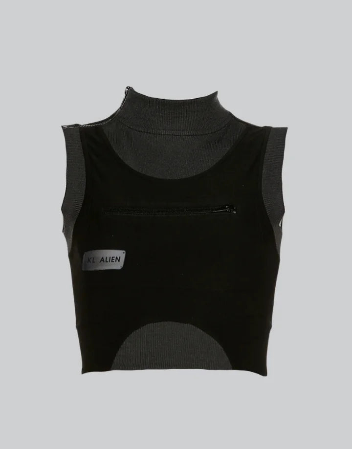 Black Sleeveless Crop Top | Techwear