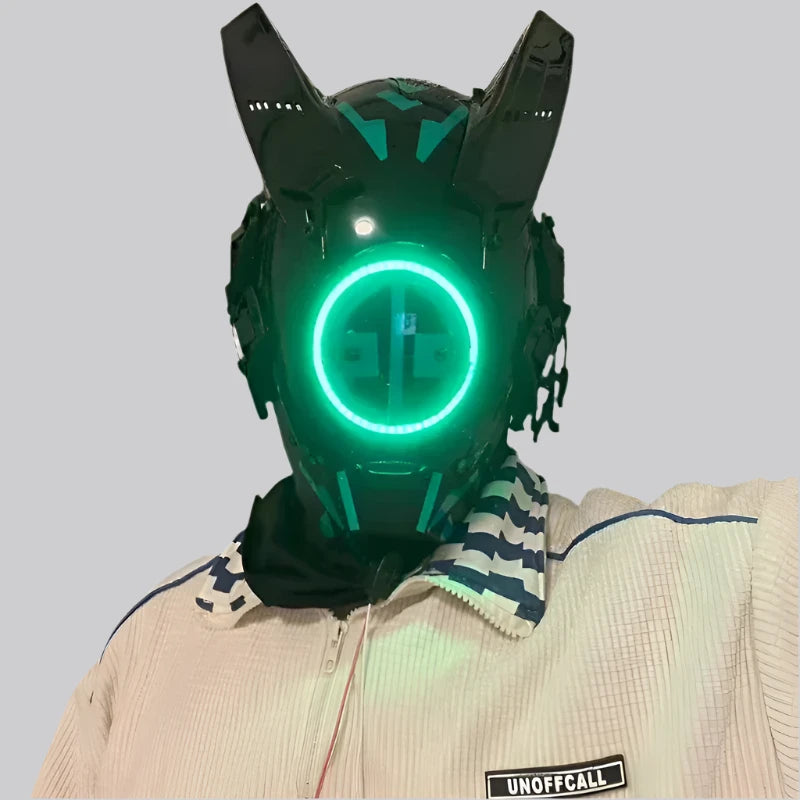 Cyberpunk Helmet Green LED | Techwear